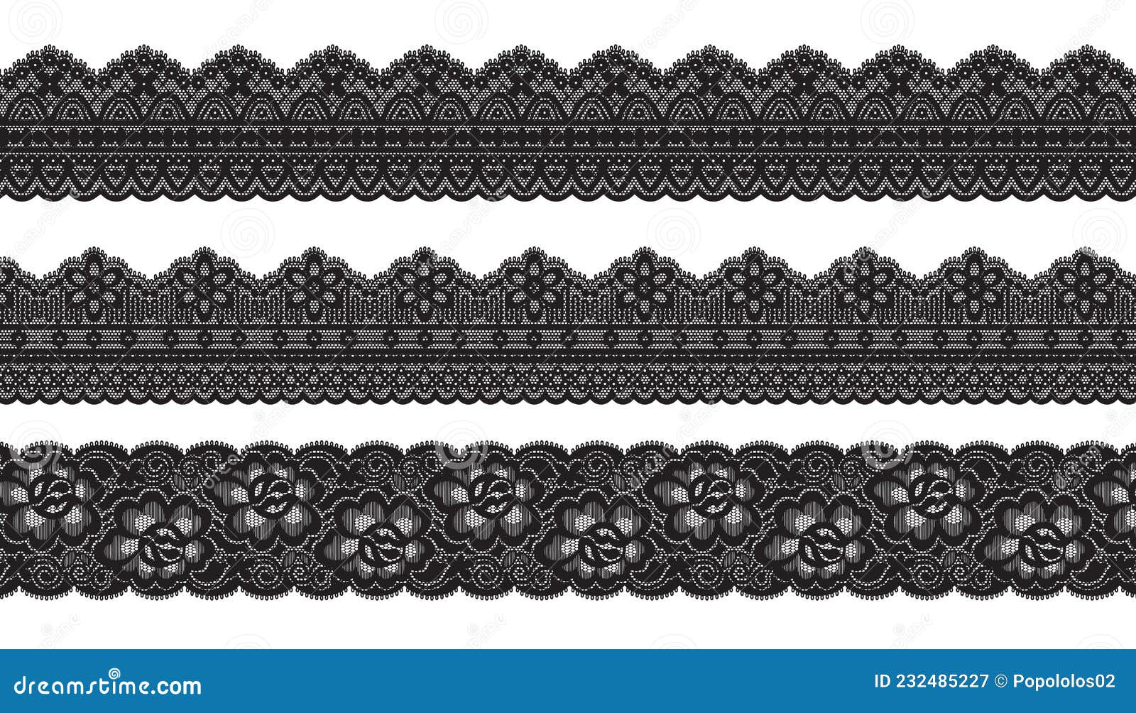 Set of Black Lace Trim Vectors. Jacquard Mesh Lace Fabric. Stock Vector ...