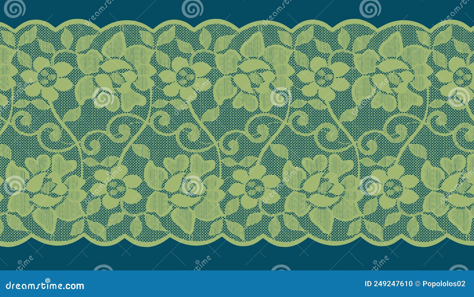 Green Lace Ribbon Trim with Big Flower Stock Vector - Illustration of ...