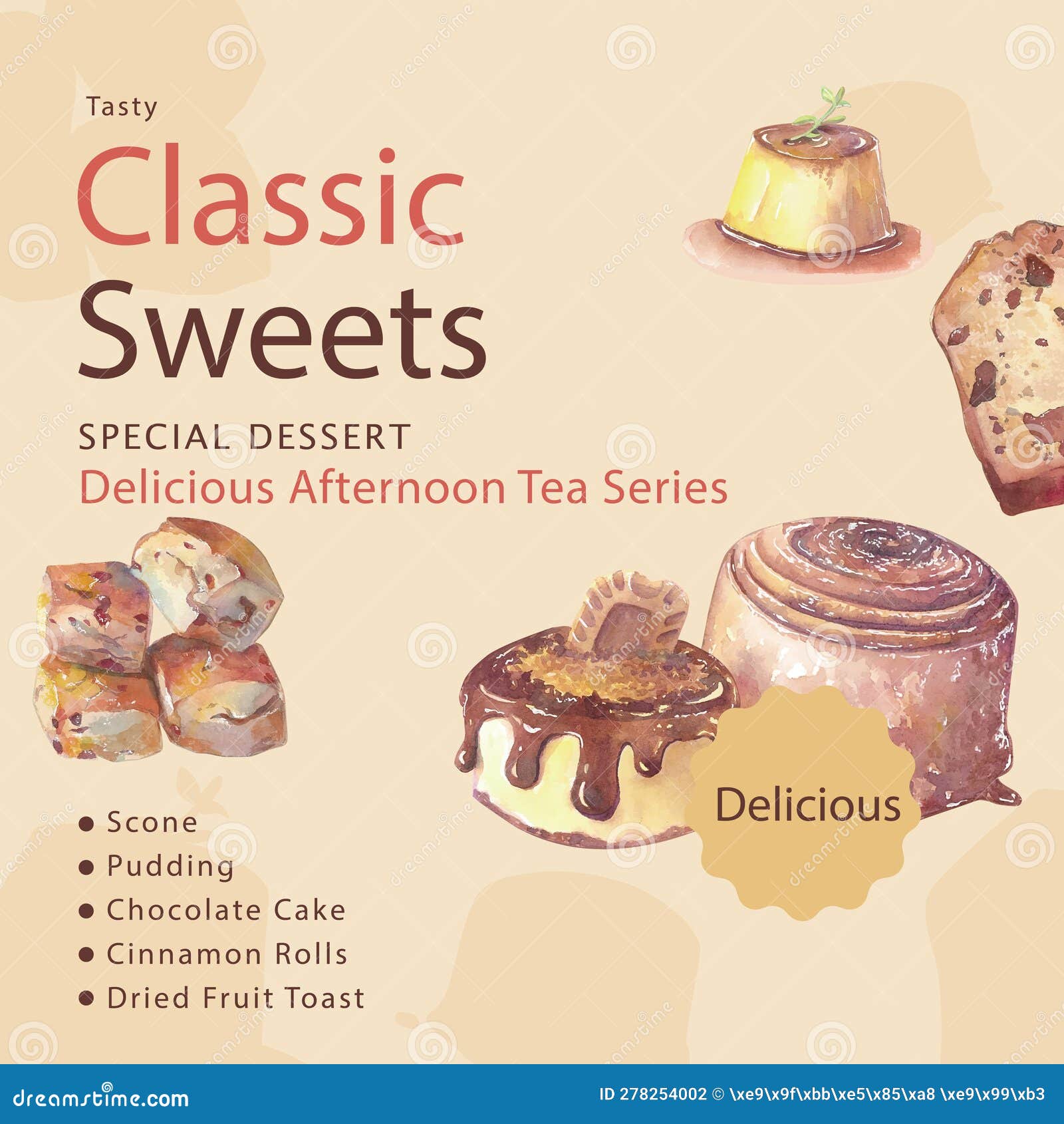 Classic Dessert Ad Template in Watercolor Illustration Style. Stock ...