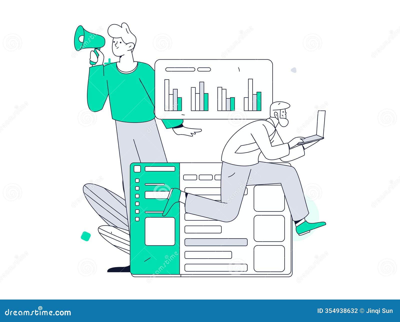 Flat Vector Illustration of Business People Operating Work Scene Stock ...