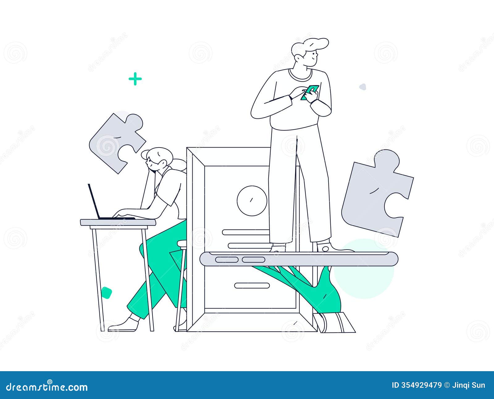 Flat Vector Illustration of Business People Operating Work Scene Stock ...