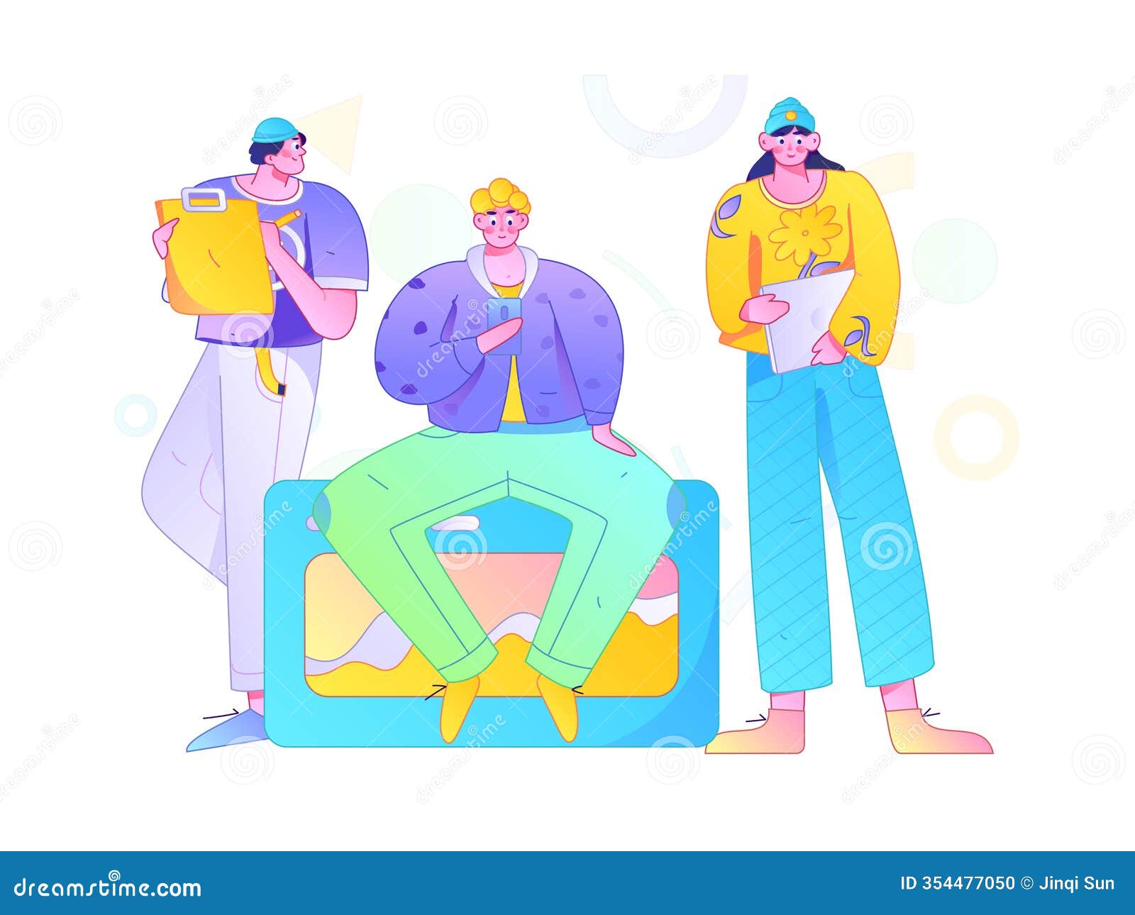 Flat Vector Illustration of Business People Operating Work Scene Stock ...