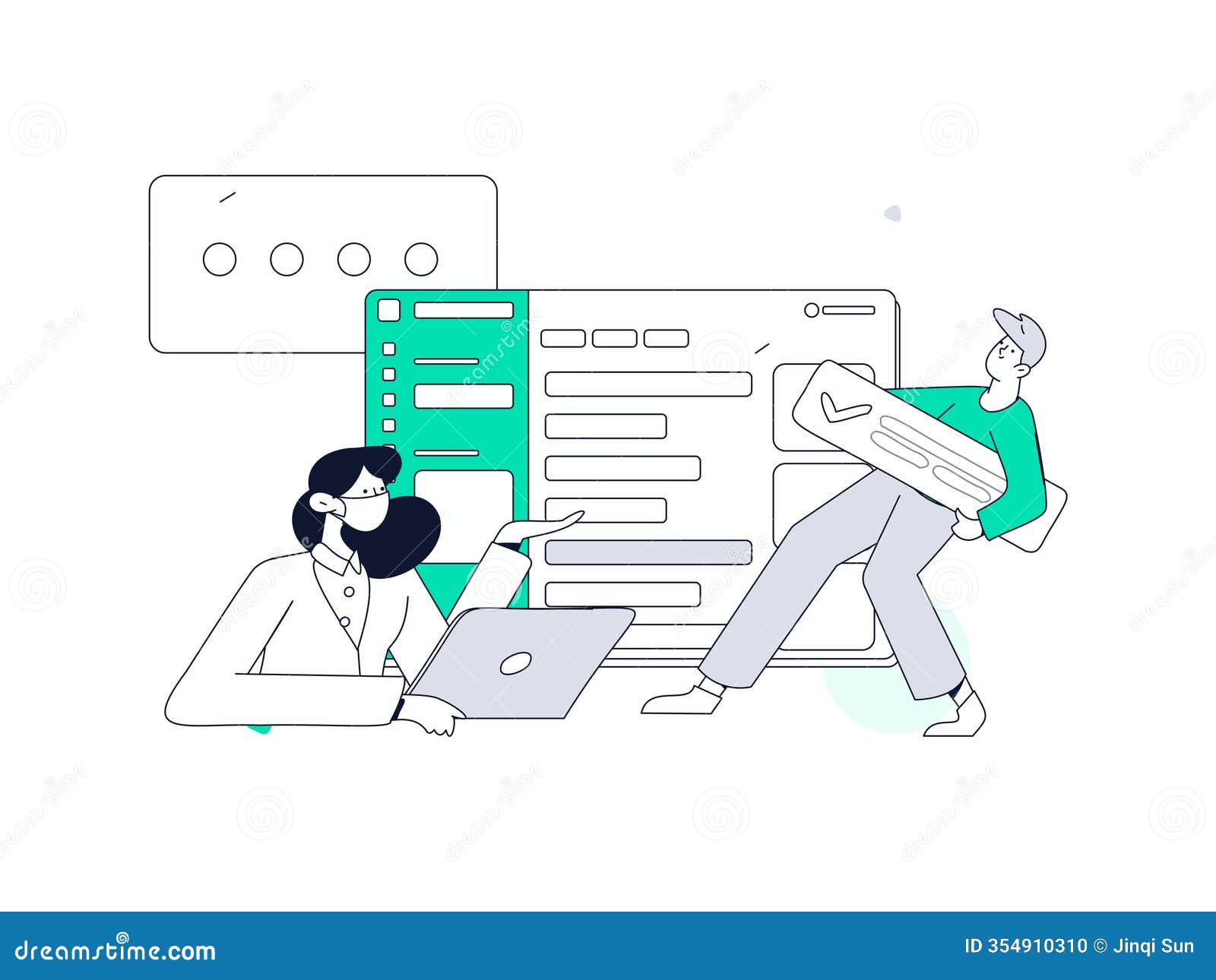 Flat Vector Illustration of Business People Operating Work Scene Stock ...