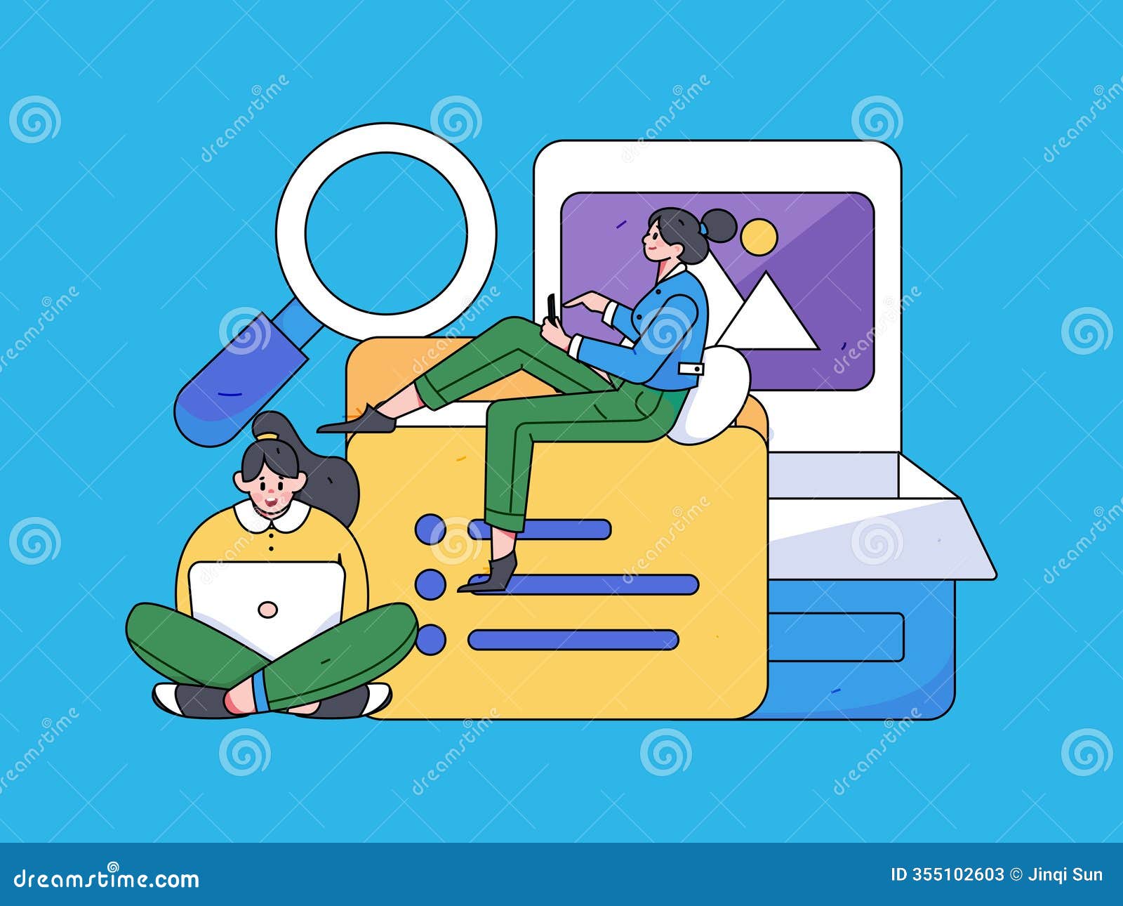 Flat Vector Illustration of Business People Operating Work Scene Stock ...