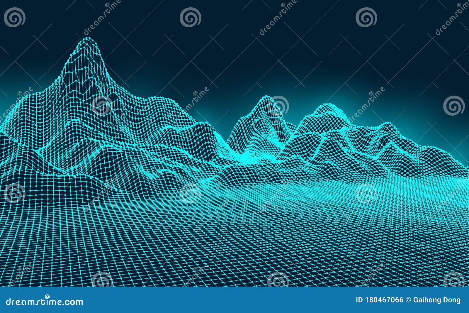 Abstract Digital Landscape with Particles Dots.Abstract Wire-frame ...