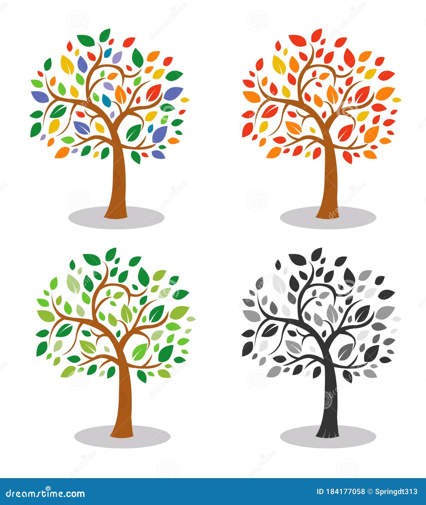 Colorful tree 4 types stock vector. Illustration of black - 184177058