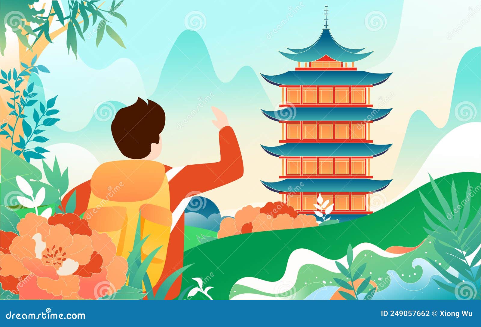 People Travel on Vacation with Various Plants and Buildings in the ...