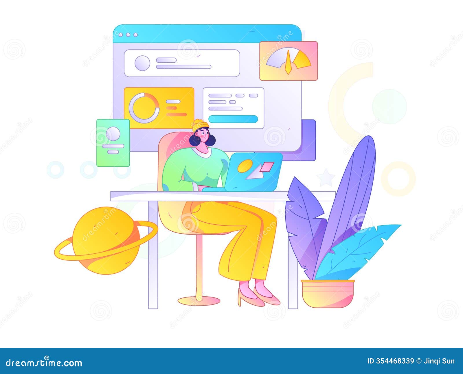 Flat Vector Illustration of Business People Operating Work Scene Stock ...