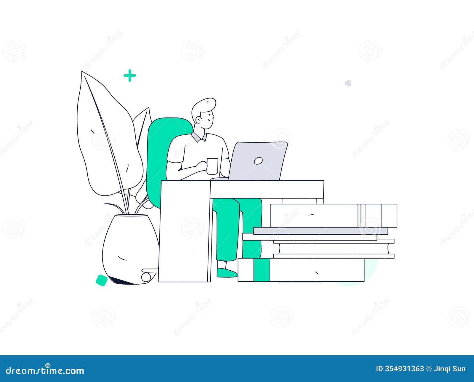 Flat Vector Illustration of Business People Operating Work Scene Stock ...