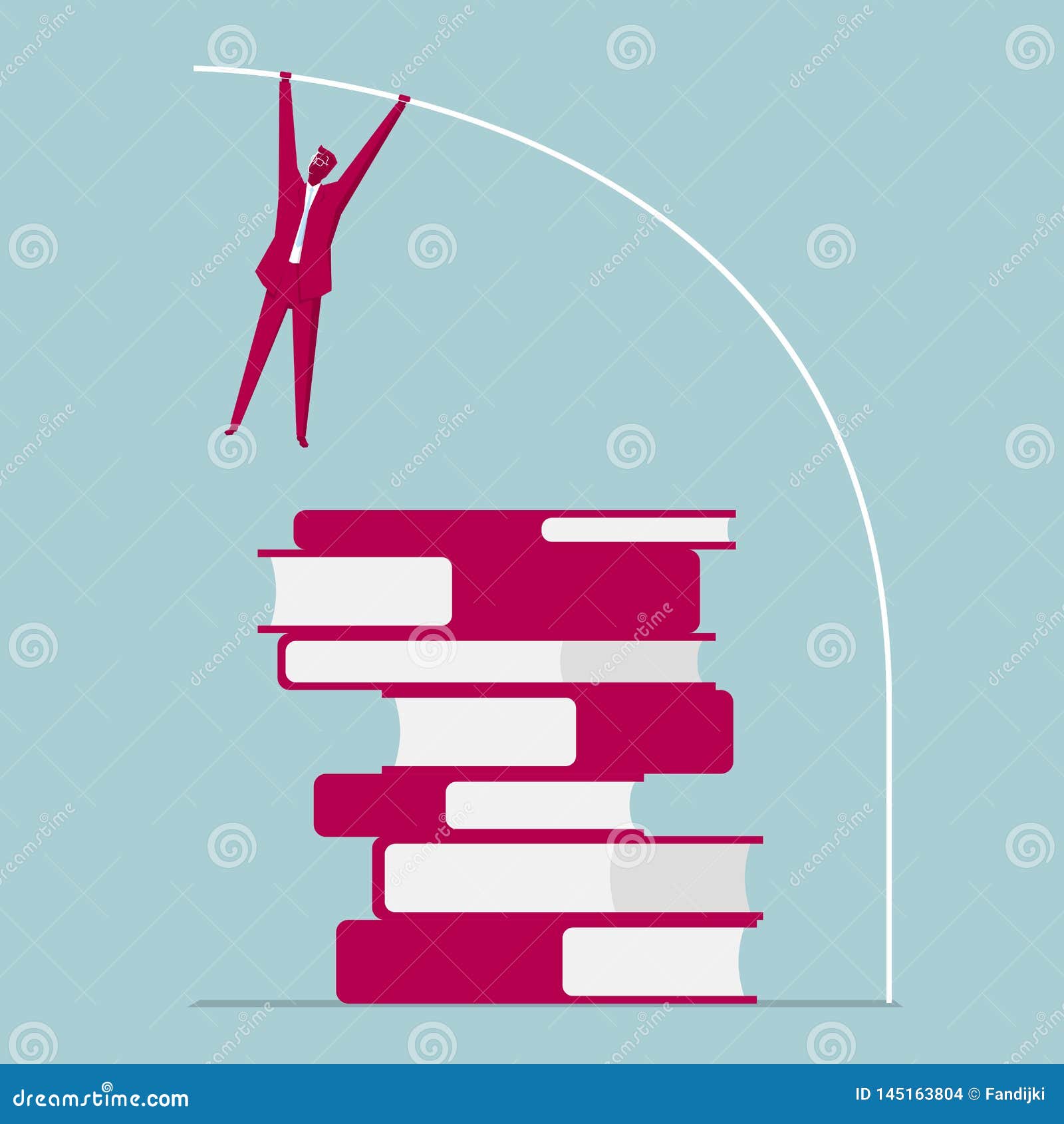 Businessman Pole Vaulted Over Books. Stock Vector - Illustration of ...