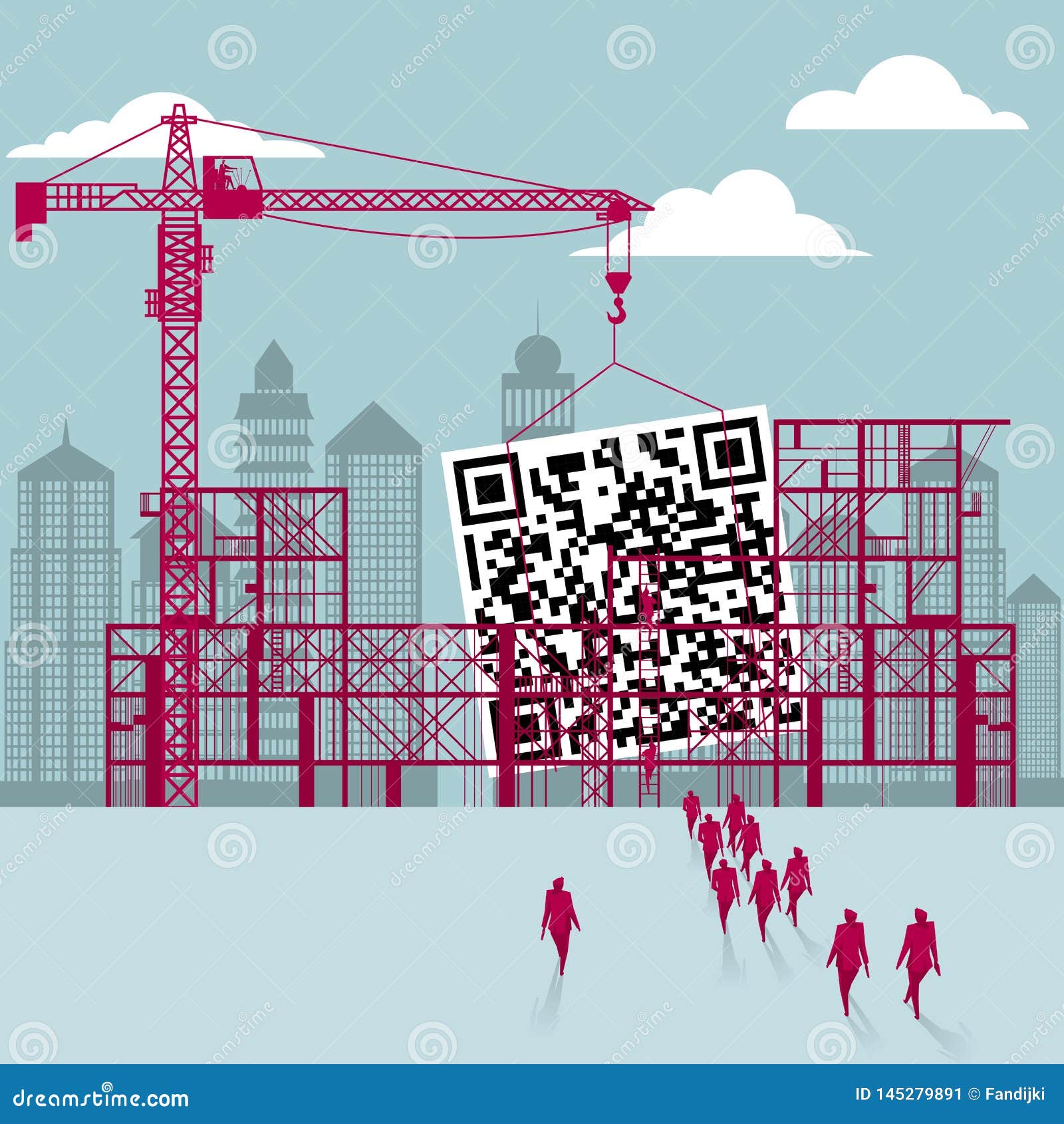 QR Code is Under Construction. Stock Vector - Illustration of climb ...