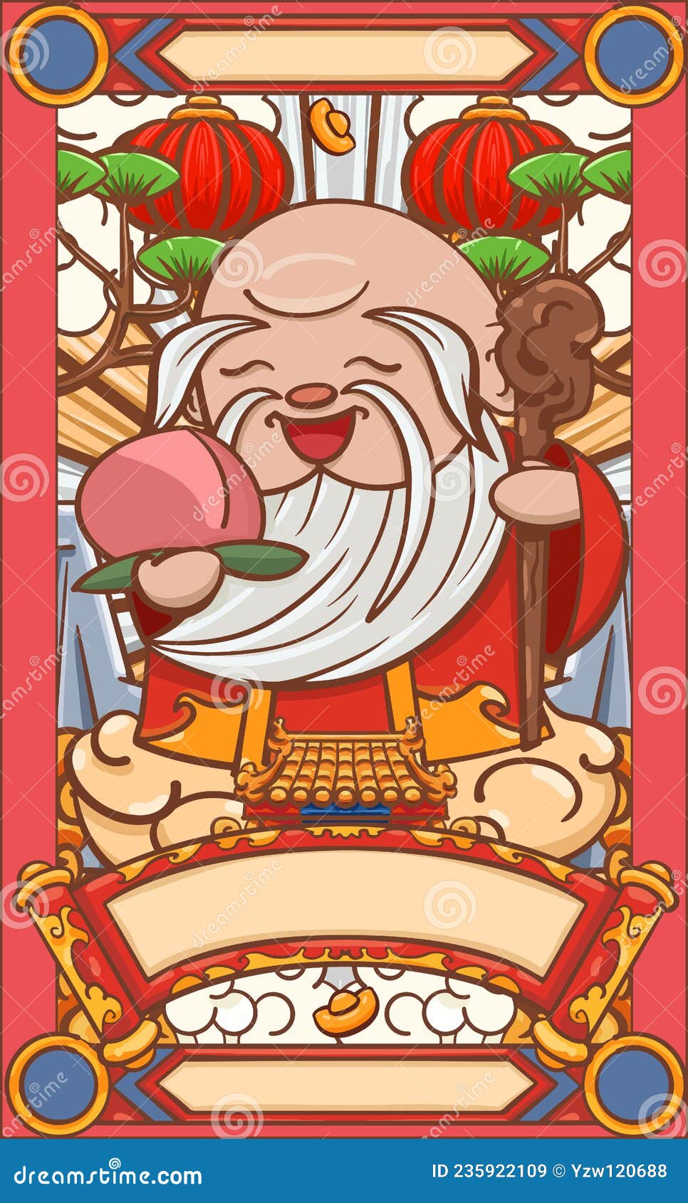Hand Drawn Cartoon Chinese Elements Longevity Old Man Lucky Star ...