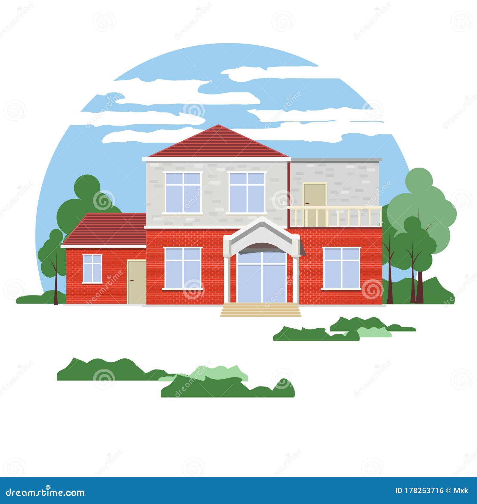 Single Villa Surrounded by Trees and Montains Stock Vector ...