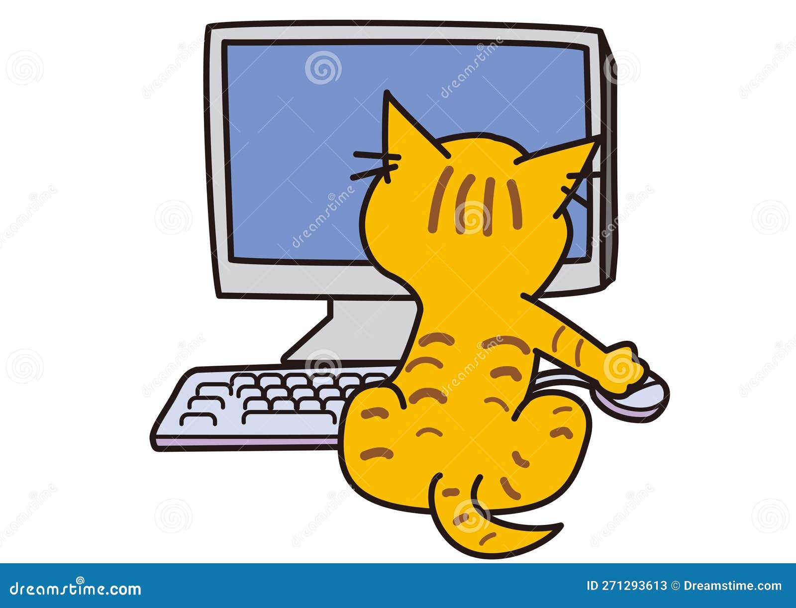 Back View of a Pet Cat Looking at a Computer Screen and Manipulating a ...