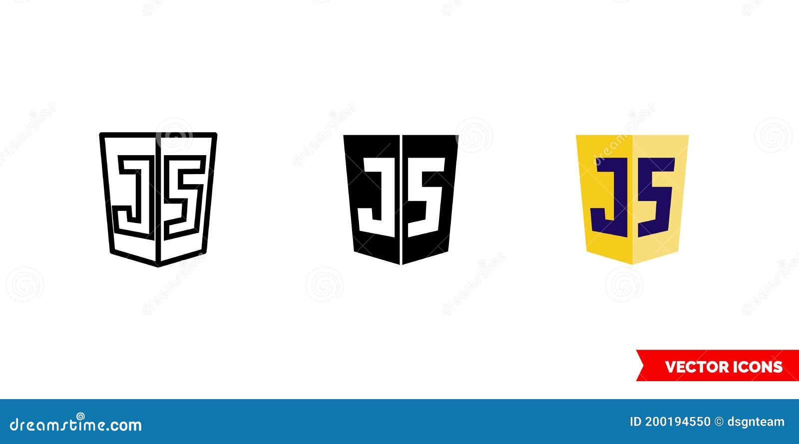 3种颜色、黑白、轮廓的Javascript图标 孤立矢量符号 库存例证 - 插画 包括有 脚本, 分级显示: 200194550