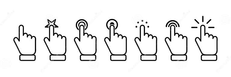 触摸矢量图图标集. 触摸屏. 平面触控图标，概念设计. 孤立矢量图. 单击箭头. 光标图标 向量例证 - 插画 包括有 指针, 手指 ...