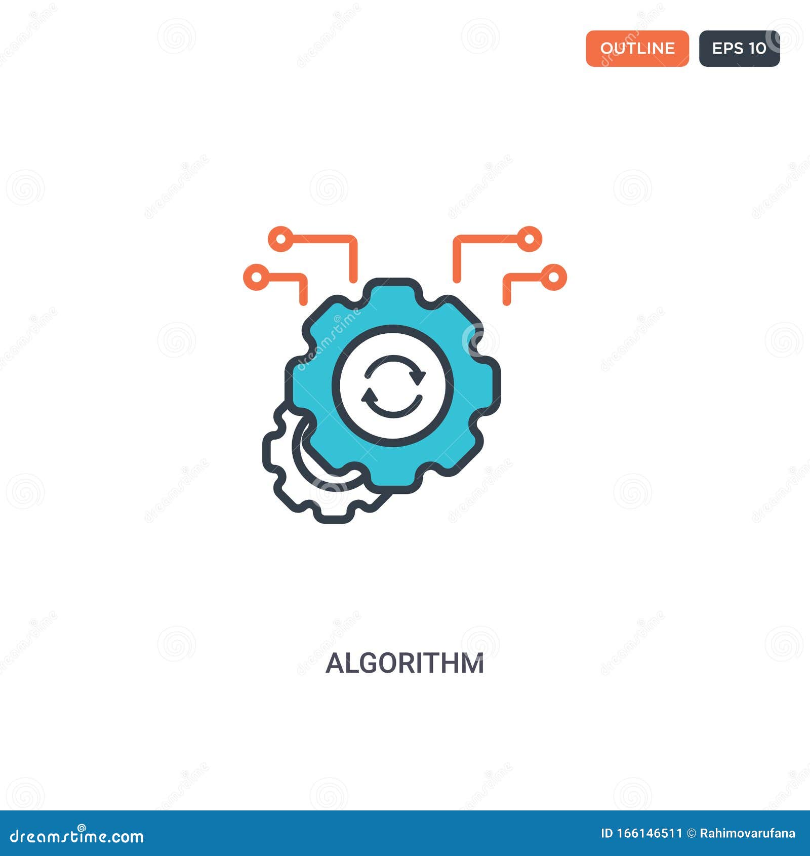 2颜色算法概念线矢量图标 Isolated Two Colored Algorithm Outline Icon with Blue and ...