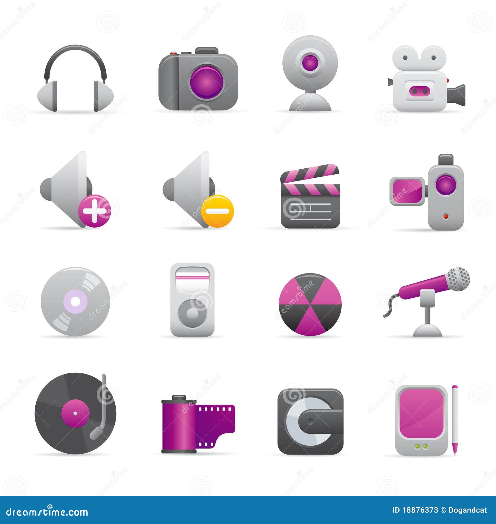 08 Purple Multimedia Icons stock vector. Illustration of microphone ...