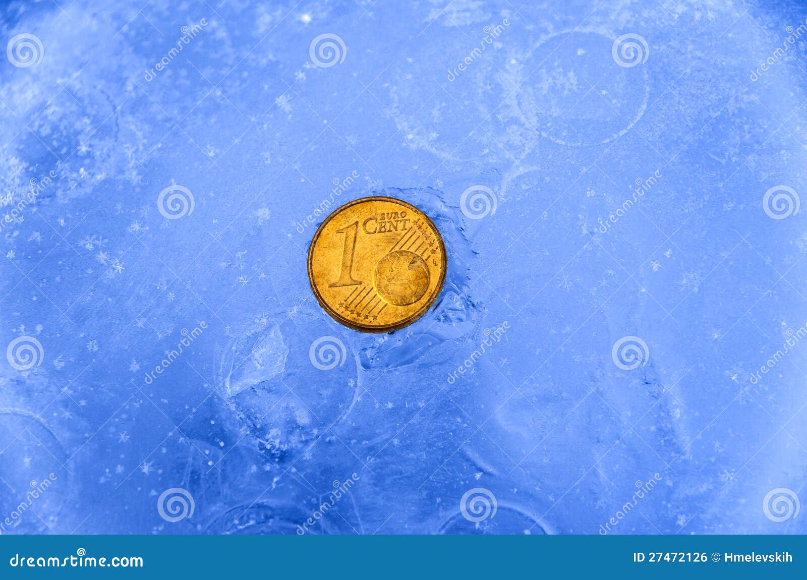 1 Gold Euro Cent Coin in Ice Stock Photo - Image of business, economic ...
