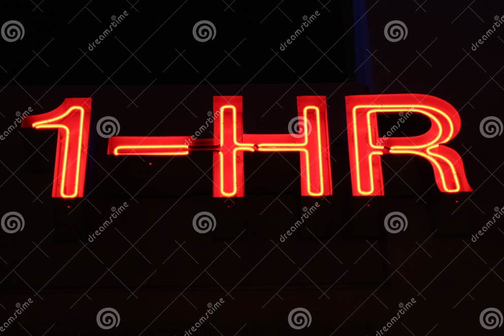 1-hour sign neon lights stock photo. Image of shop, life - 1357010