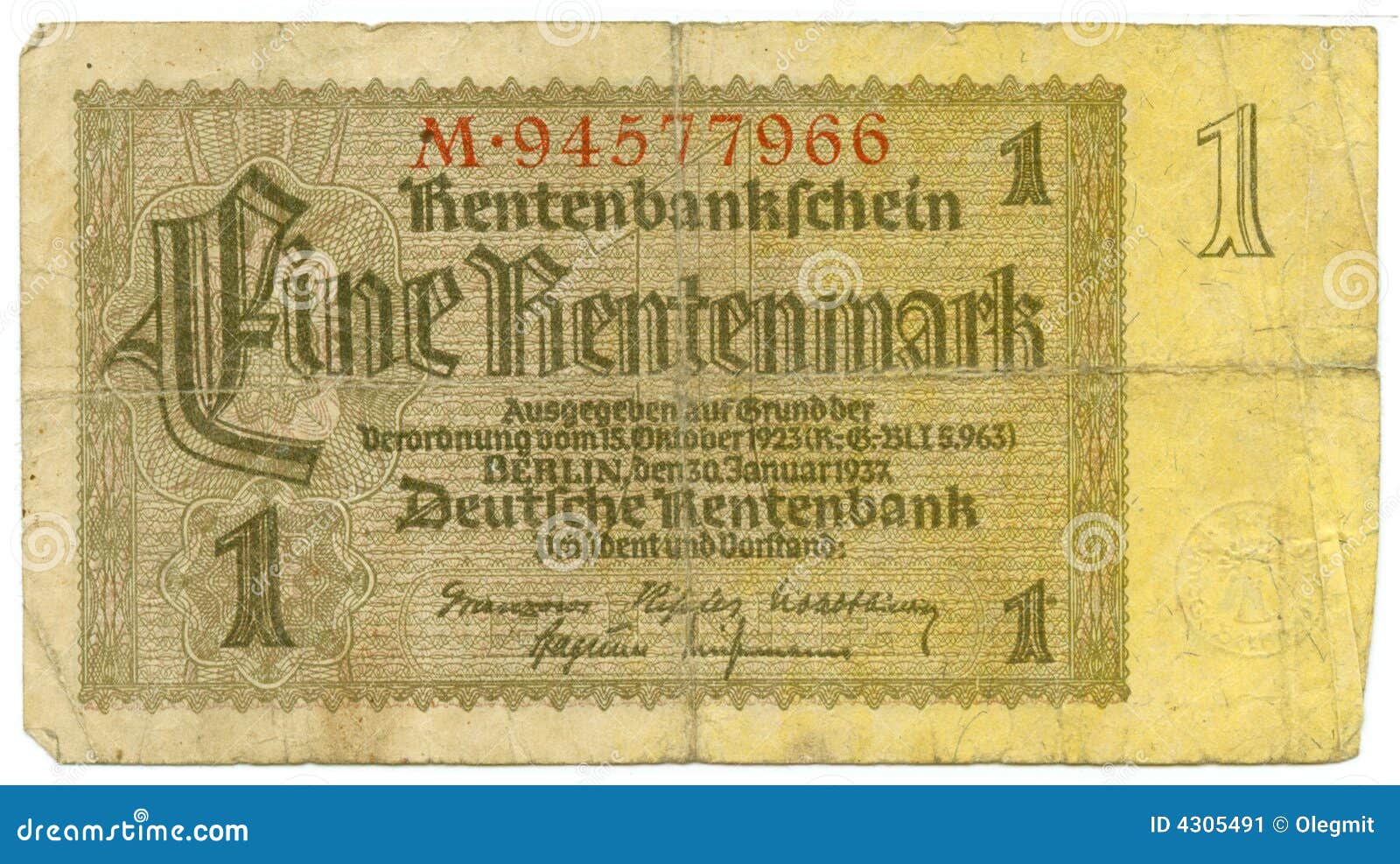 1 Rentenmark Bill of Germany Stock Image - Image of note, denomination ...