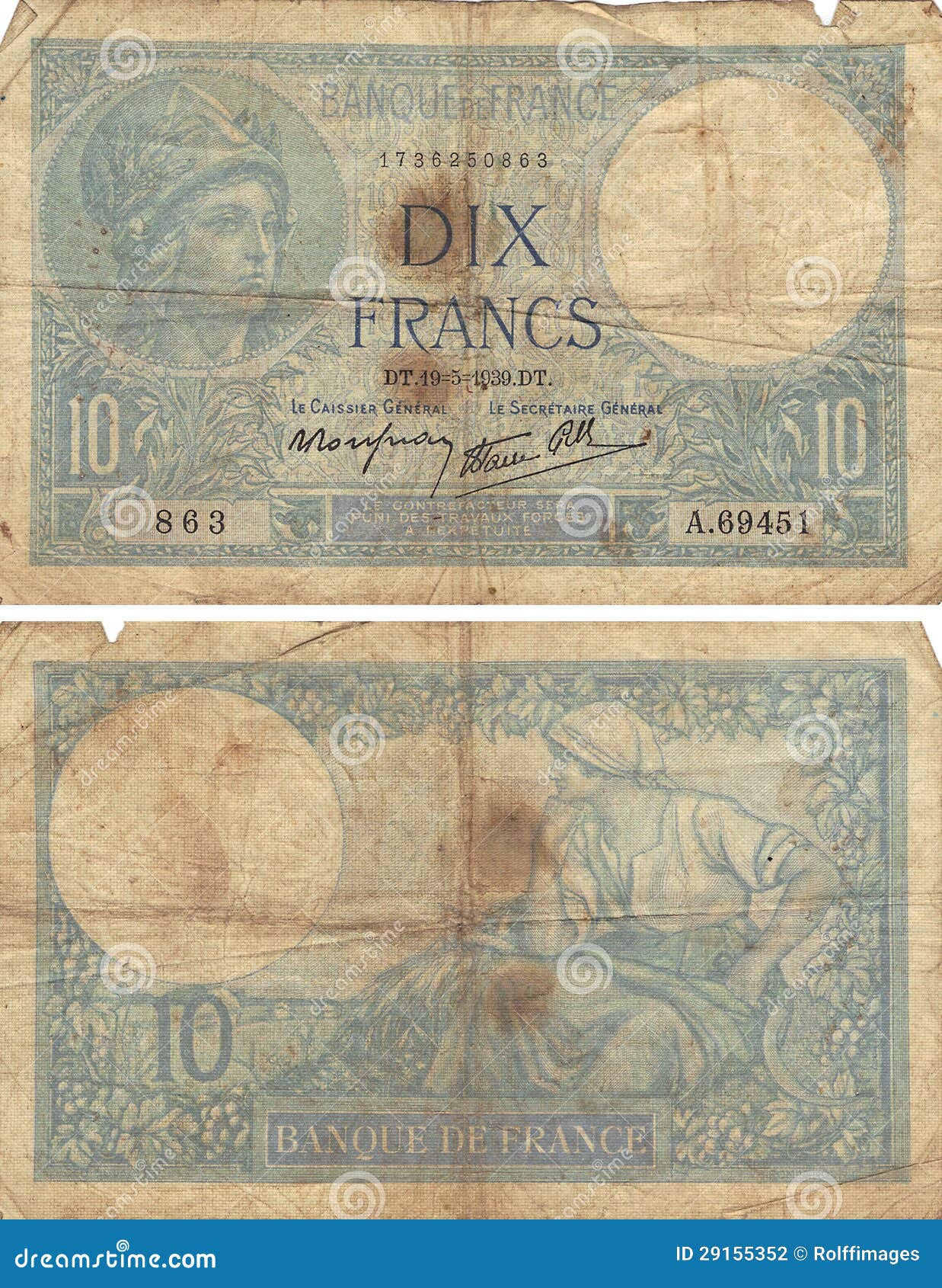 10 Francs Note1!939 stock photo. Image of 1939, money - 29155352