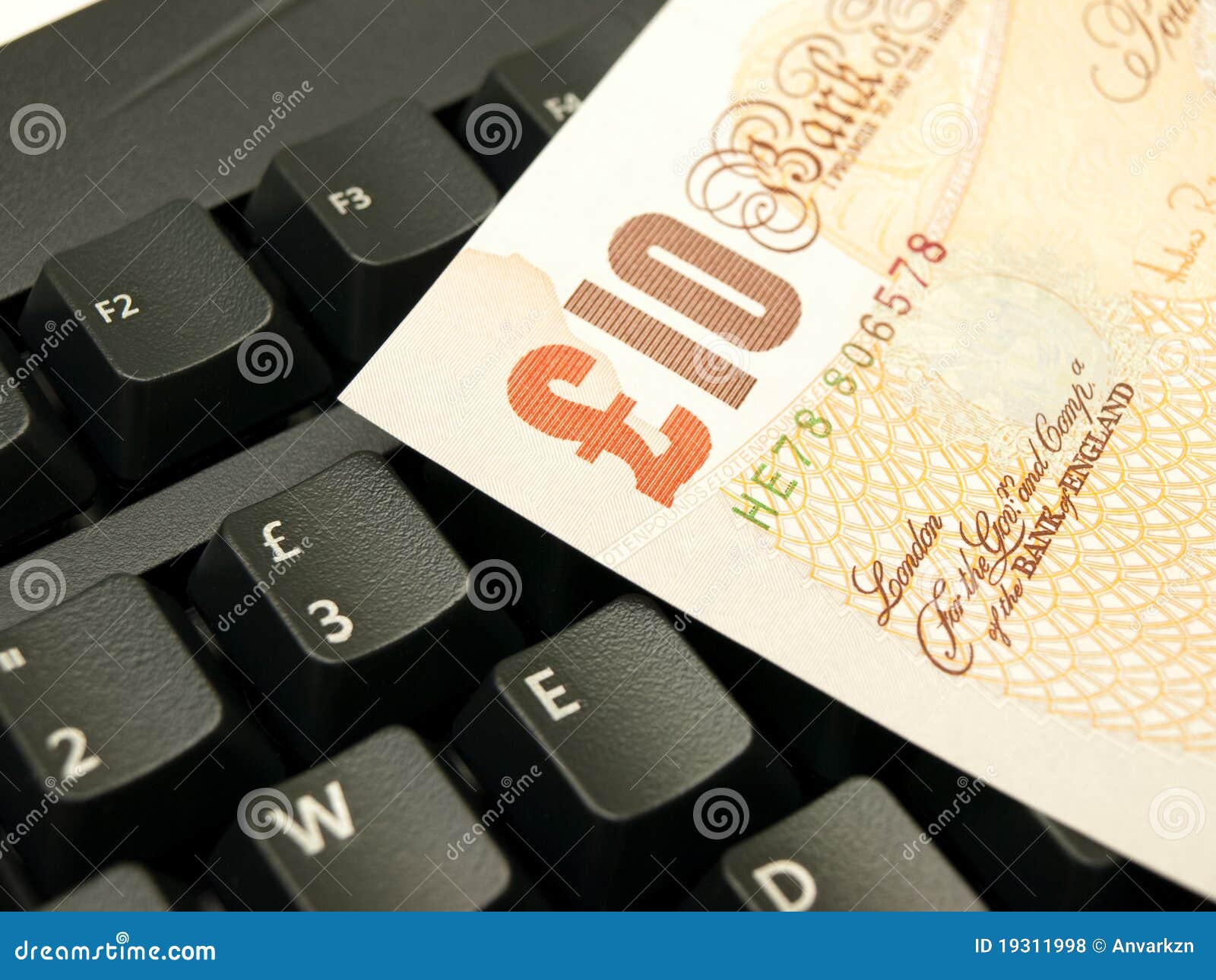 10 Pound Note on a Keyboard Editorial Stock Photo - Image of close ...