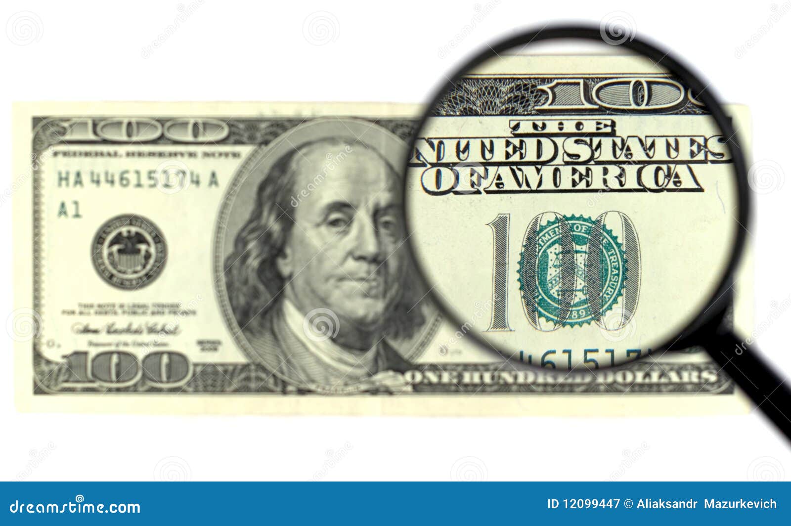 $100 banknote stock image. Image of glass, american, magnifier - 12099447
