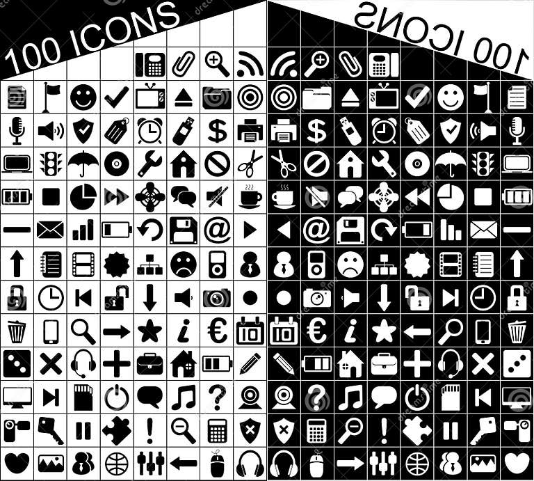 100 Black White Web Applications Icons Icon Stock Vector - Illustration ...