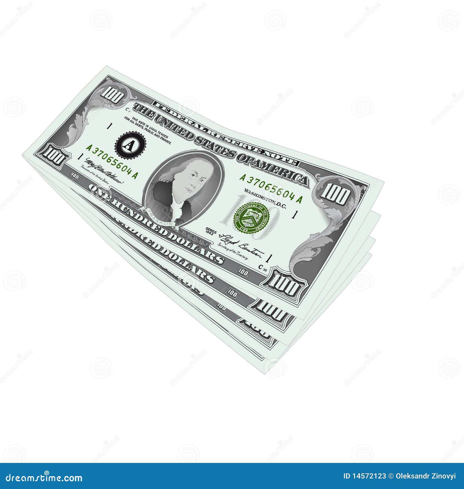 100 dollars notes isolated stock vector. Illustration of greenback ...