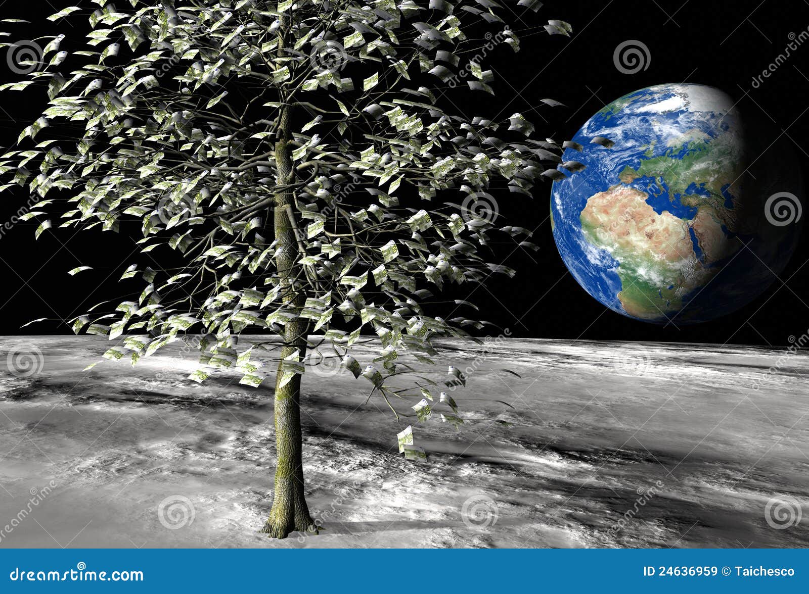 100 Euro Money Tree on the Moon Stock Illustration - Illustration of ...