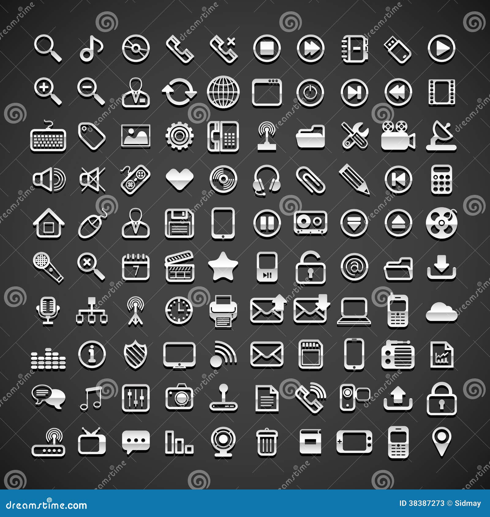100 Flat Metallic Universal Icons Stock Vector - Illustration of media ...