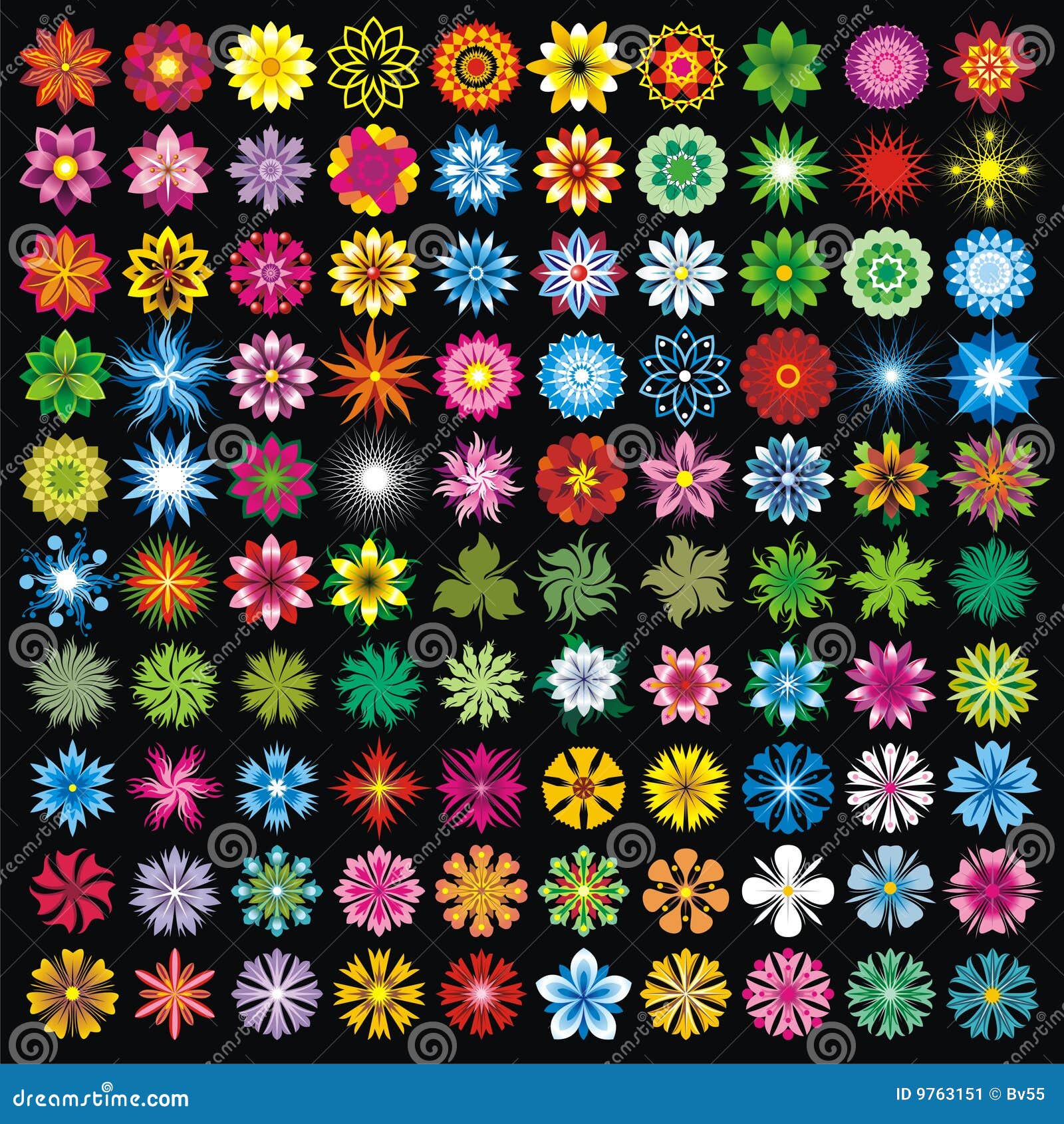 100 flowers stock vector. Illustration of background, composition - 9763151