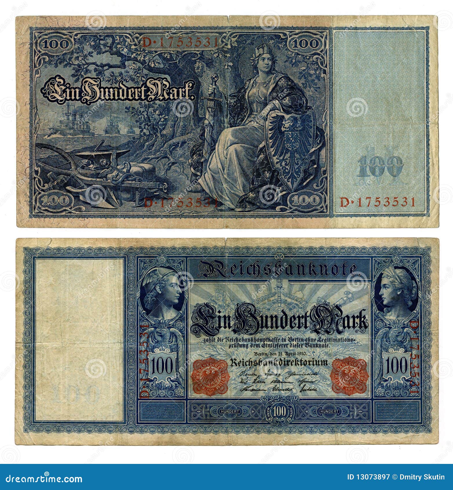 100 German Reichsmark stock image. Image of symbol, bill - 13073897
