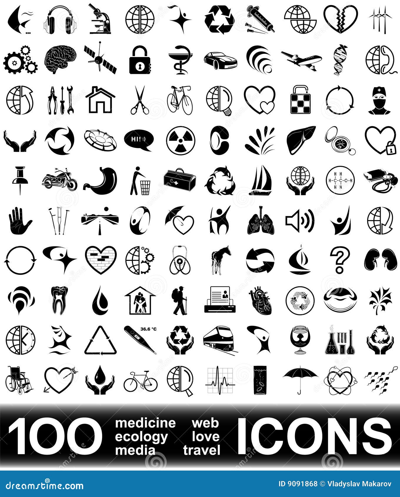 100 iconos del vector ilustración del vector. Ilustración de medio ...