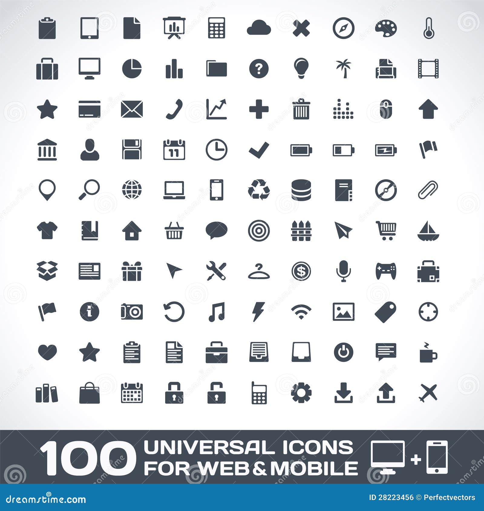 100 Universal Icons for Web and Mobile Stock Vector - Illustration of ...