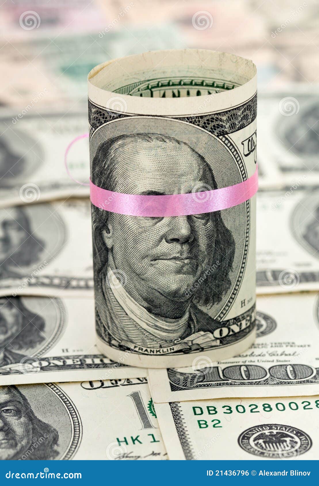 100 US Dollar Wrapped by Ribbon Stock Photo - Image of inflation ...
