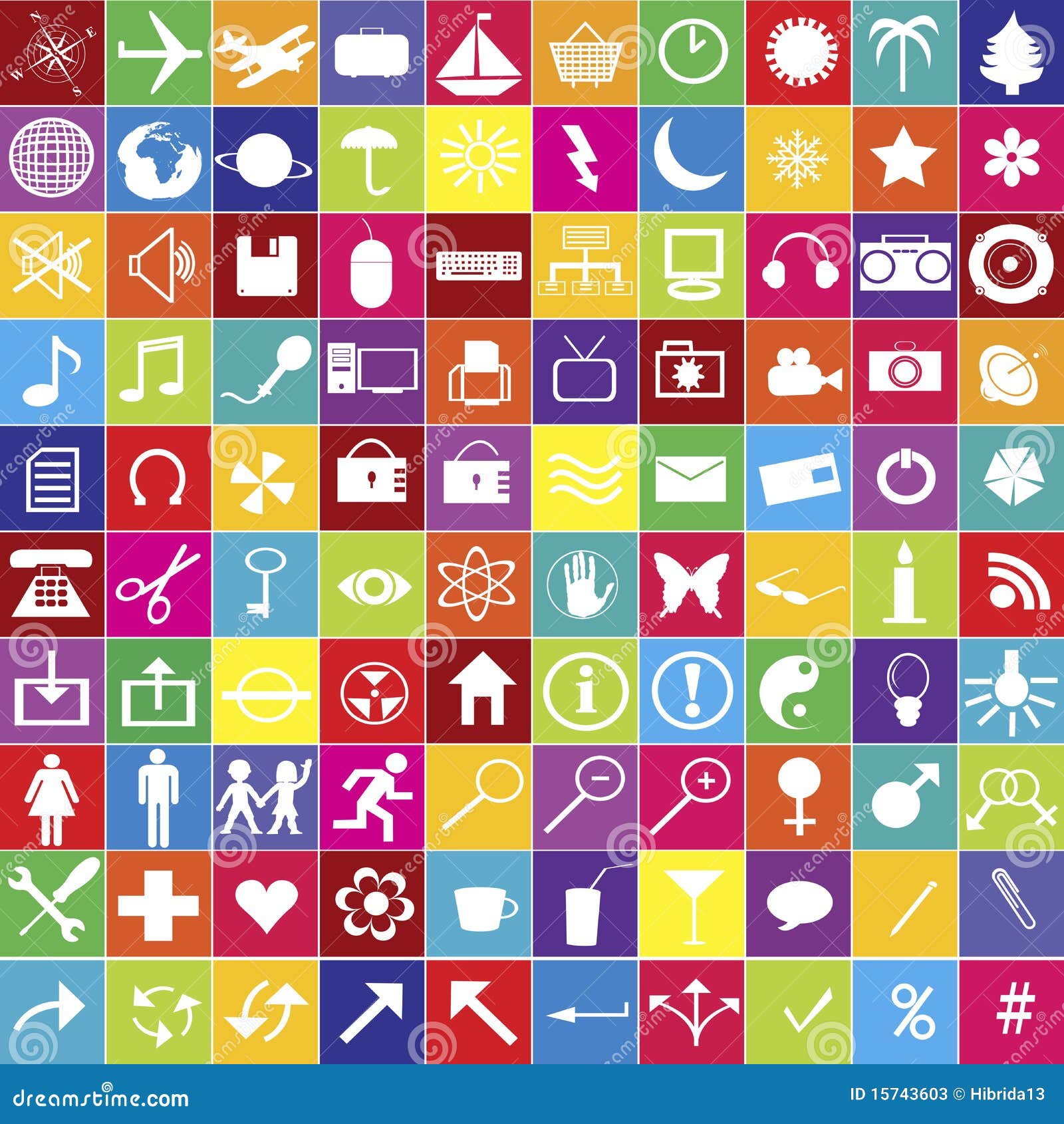 100 Web Icons in Bright Colors Stock Illustration - Illustration of ...