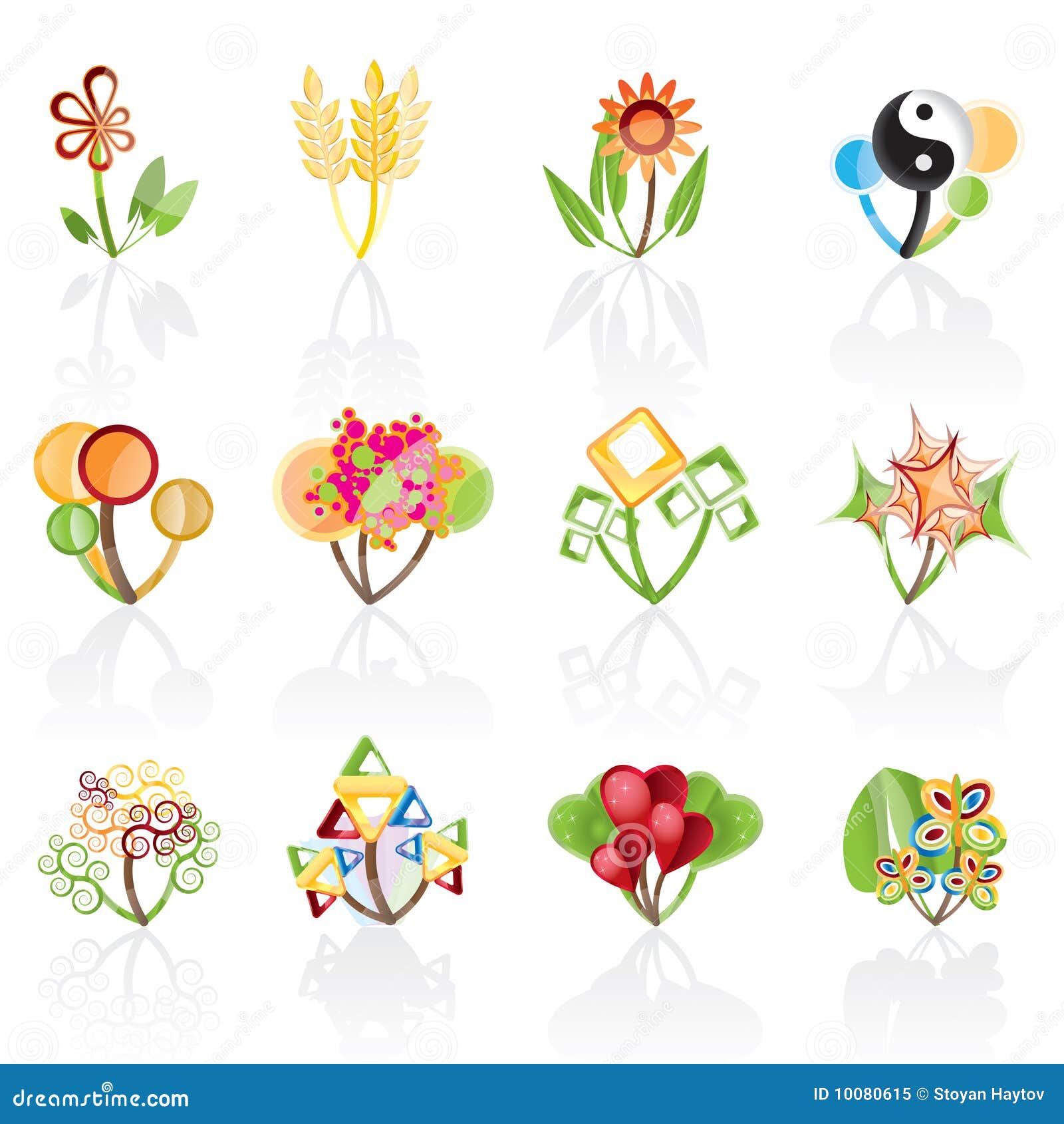 12 Abstract Flowers Icons -vector Icon Set Stock Vector - Illustration ...