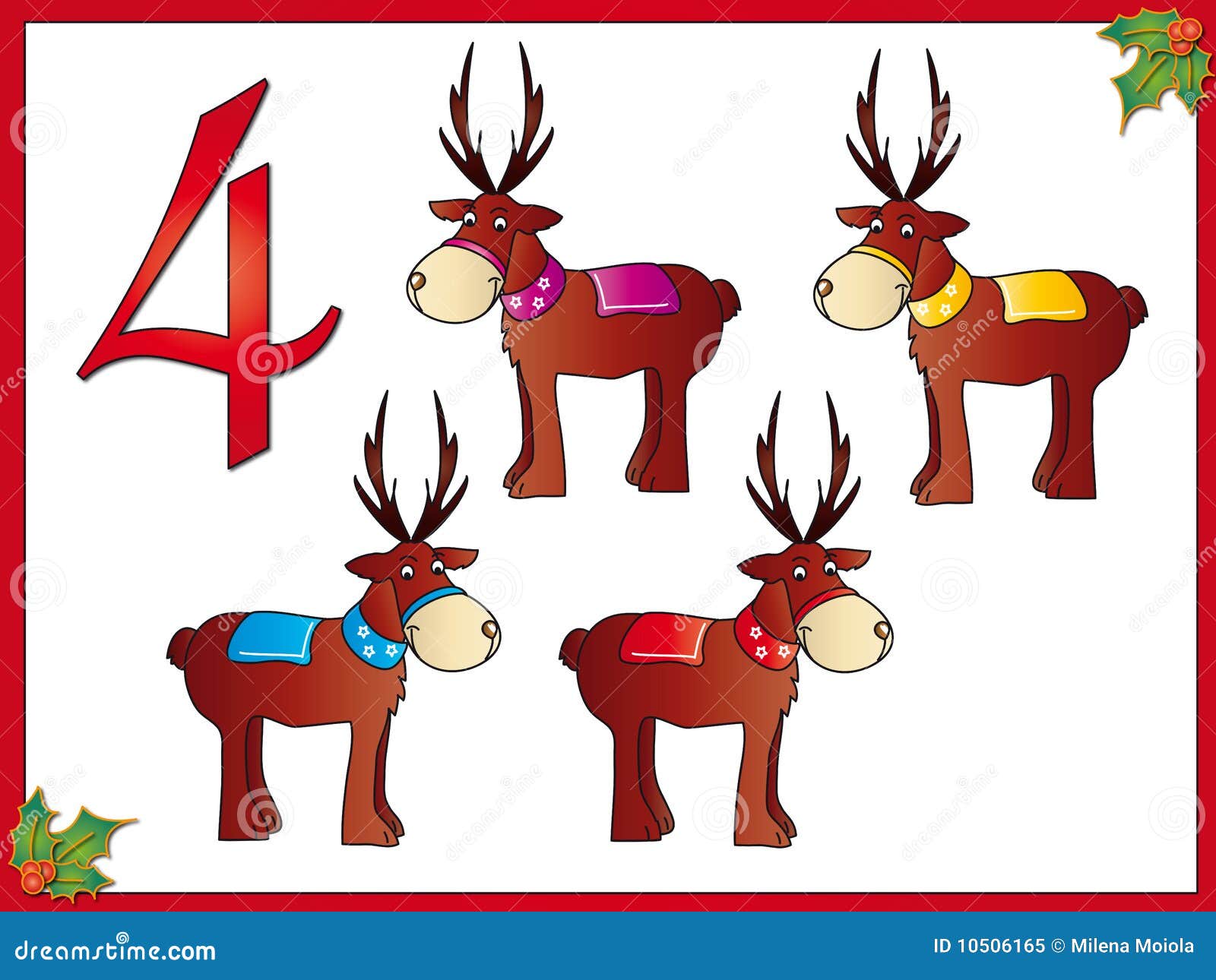 12 Days of Christmas: 4 Reindeer Stock Illustration - Illustration of ...