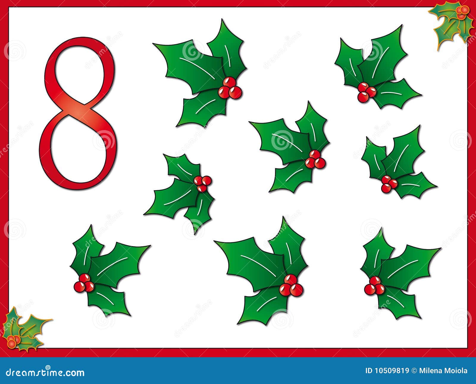 12 Days of Christmas: 8 Holly Stock Illustration - Illustration of ...