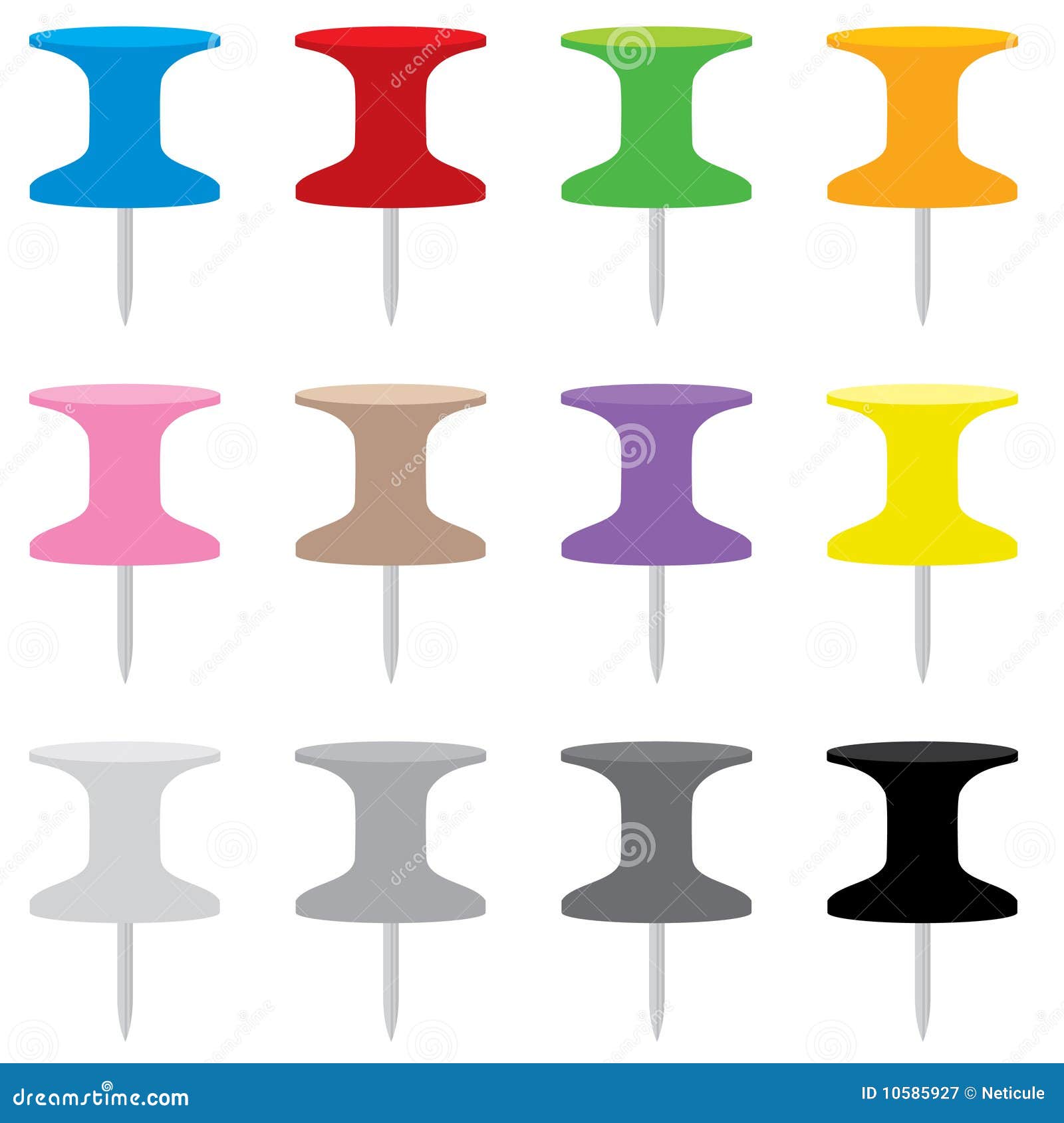 12 Vector Pushpins in Side View Stock Vector - Illustration of brown ...