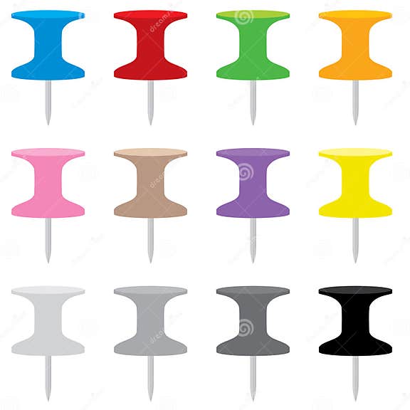 12 Vector Pushpins in Side View Stock Vector - Illustration of brown ...