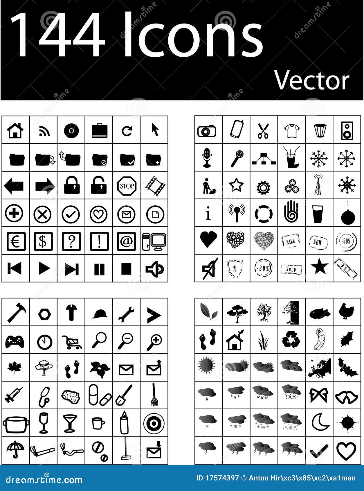 144 icon set stock vector. Illustration of arrow, house - 17574397