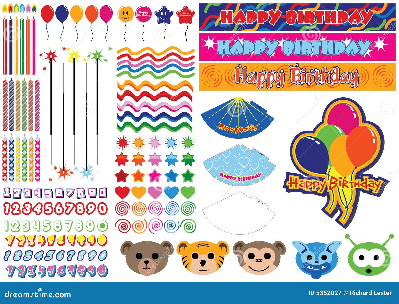 150 Piece Birthday Collection Stock Vector - Illustration of colorful ...