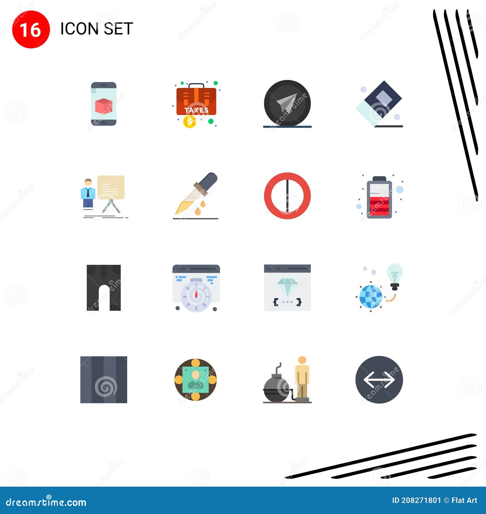 16 User Interface Flat Color Pack of Modern Signs and Symbols of ...