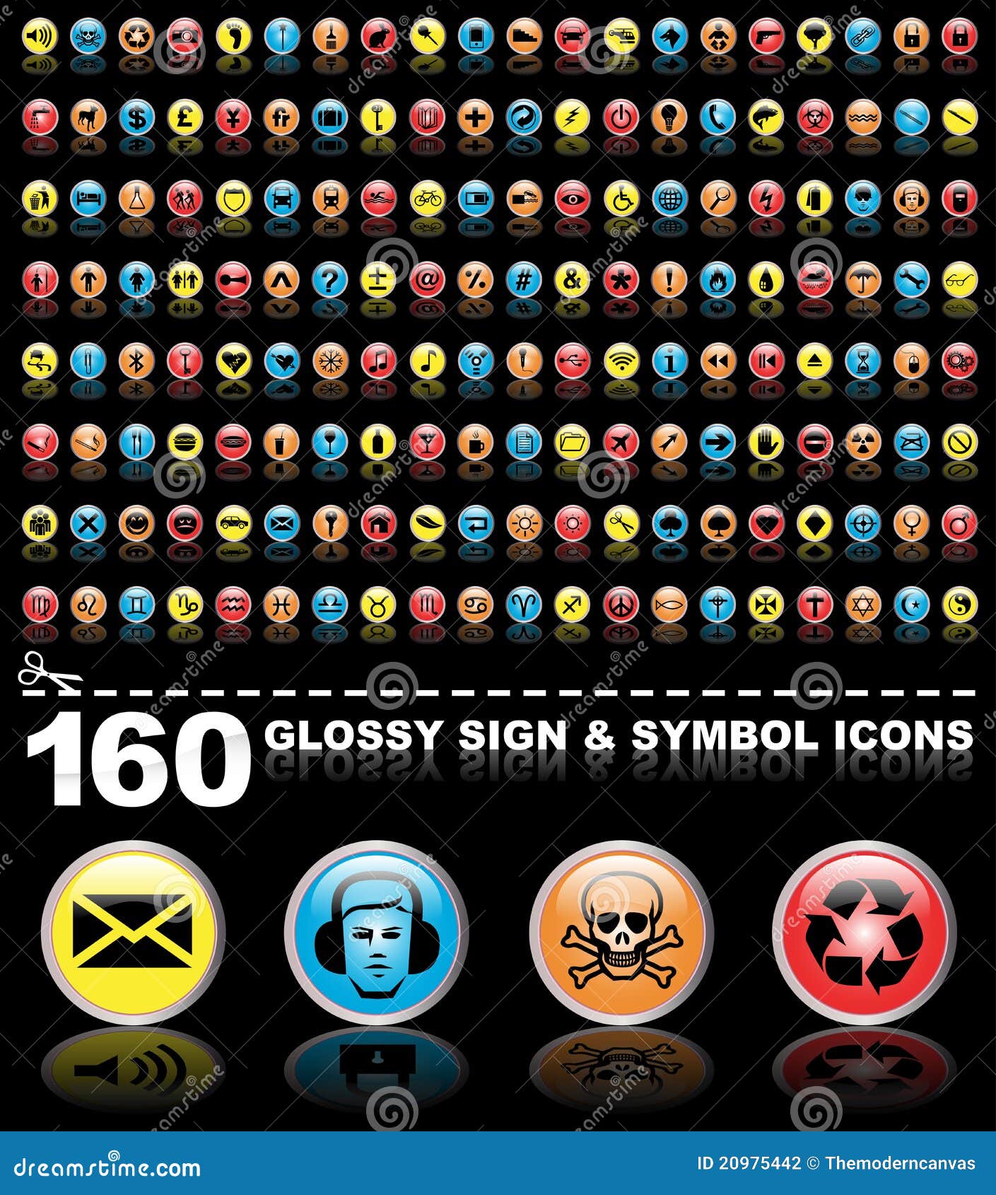 160 Glossy Sign and Symbol Icons Stock Vector - Illustration of audio ...