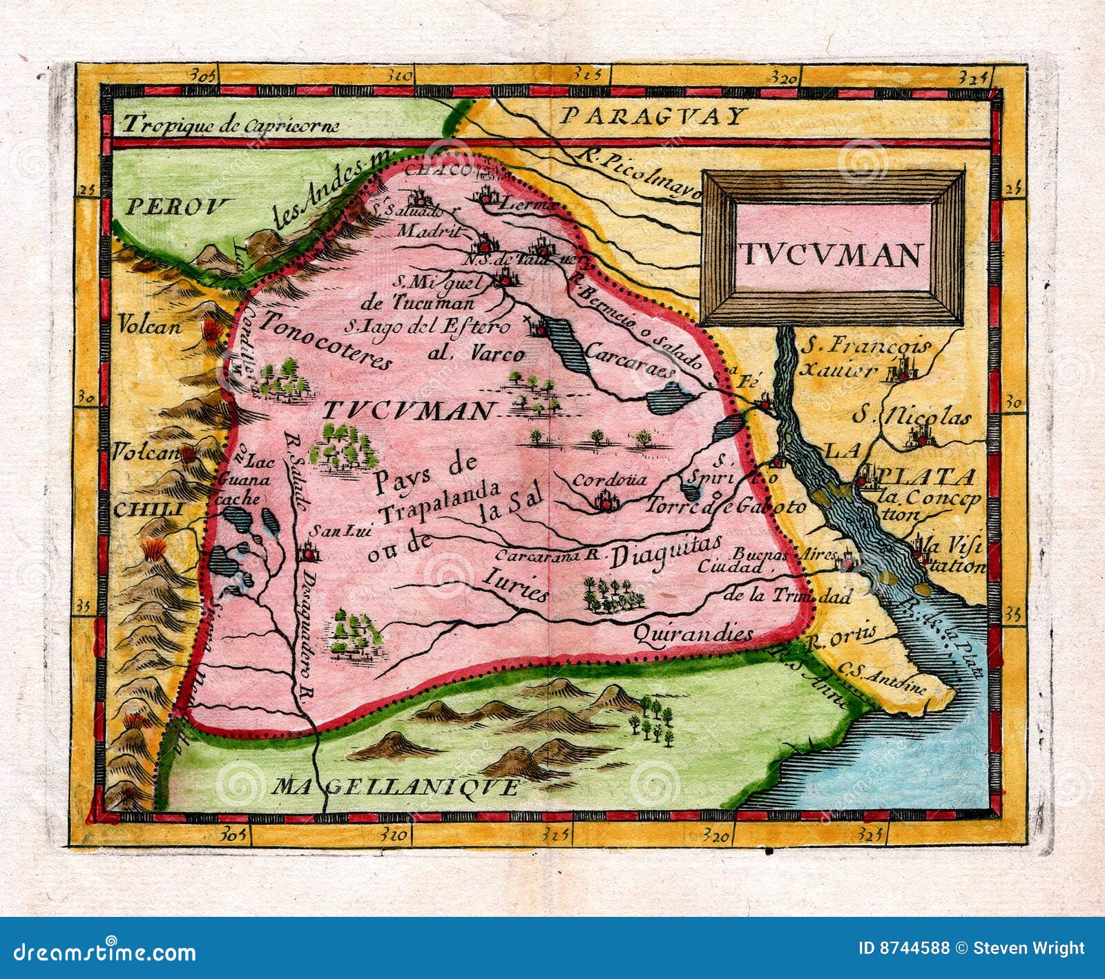 1685 Antique Duval Map Tucuman Argentina Stock Illustration ...
