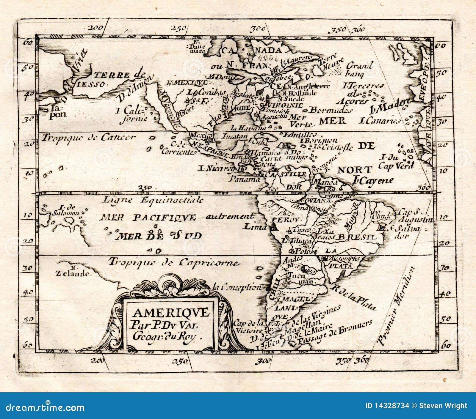 1765 De Val Map Of North And South America Stock Photography ...