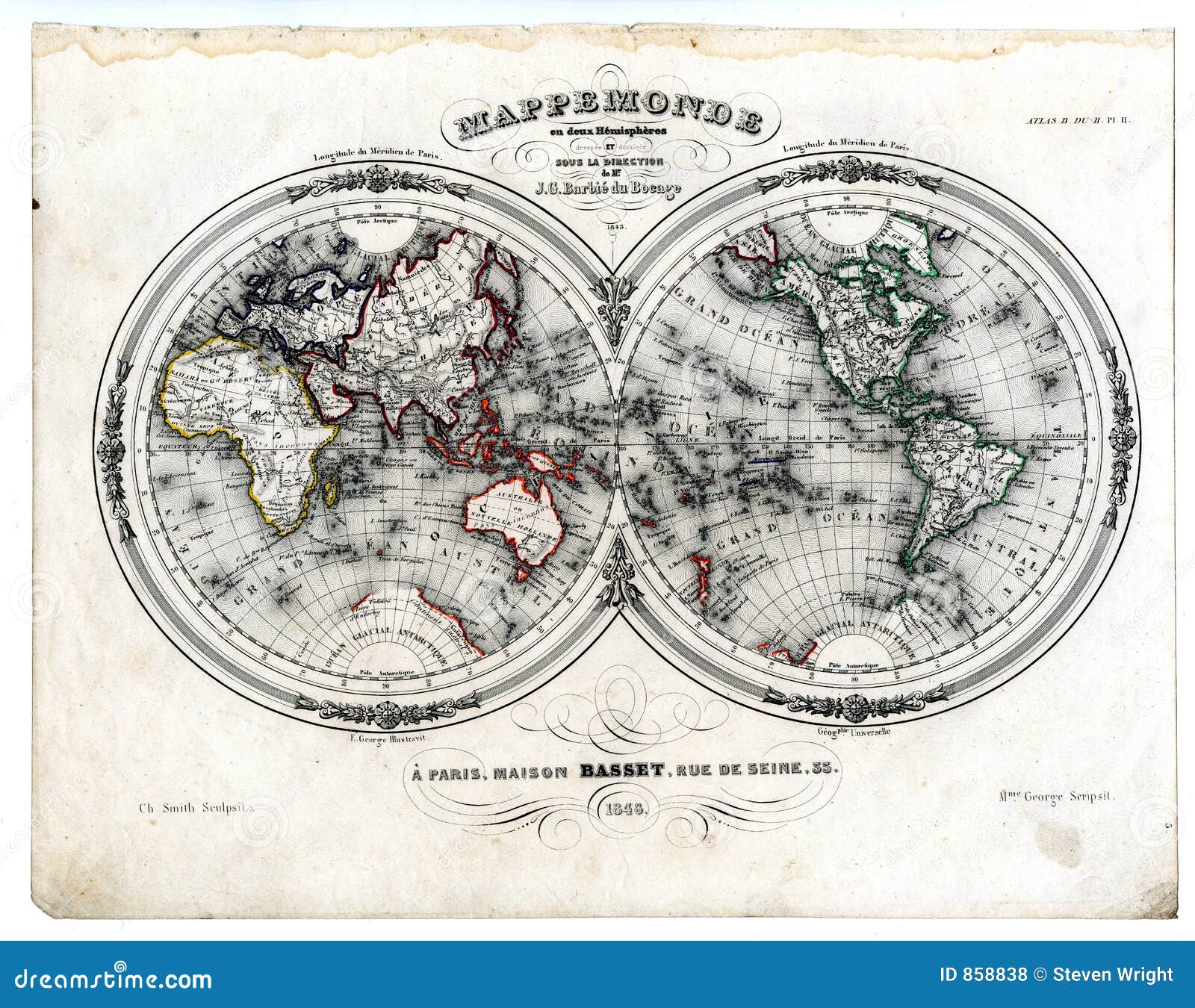 1846 Map World in Hemispheres Stock Illustration - Illustration of ...